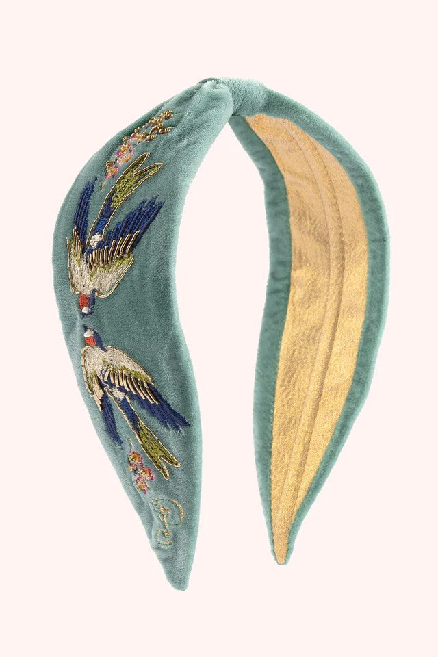 POWDER EMBROIDERED VELVET HEADBAND - SWOOPING SWALLOWS– The Magic ...