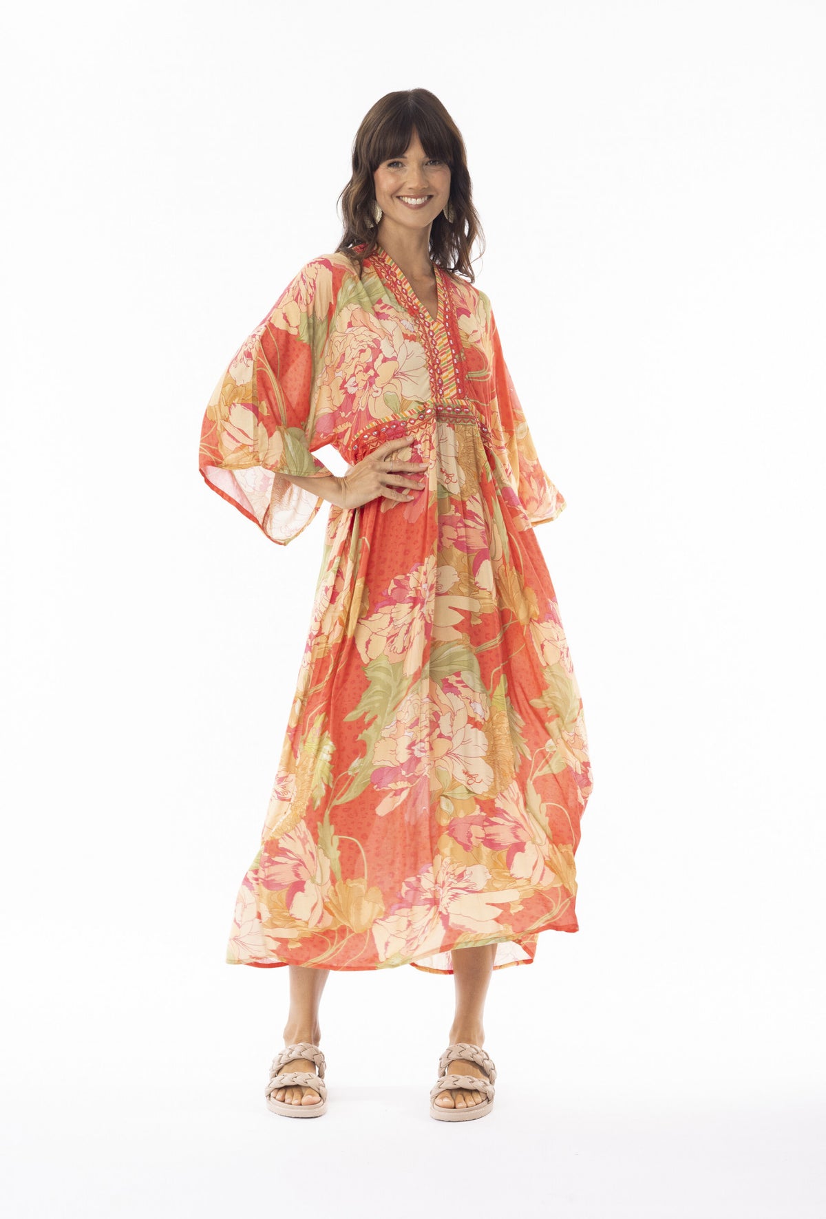 ESCAPE BY OQ ROSA DRESS MIDI V WIDE SLEEVE– The Magic Pudding Tamworth